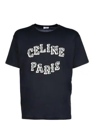 Celine Loose Embroidered T-shirt In Cotton Jersey - Black