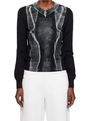 MAISON MARGIELA V-neck Graphic Print Sweater - Black