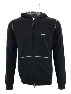 Emporio Armani Hooded Long-sleeved Knitted Jacket - Black