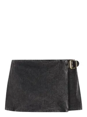 Miu Miu Wrapped Mini Skirt With Logo Detail - Black