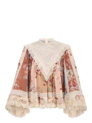 Zimmermann Awaken Lace Trim Blouse - Spliced Print