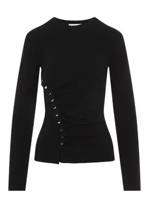 Rabanne Long Sleeve Button Detailed Top - Black