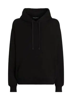 Dolce & Gabbana Logo Embossed Drawstring Hoodie - Black
