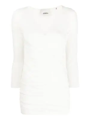 Isabel Marant Étoile Gathered-detail V-neck Long Sleeve Top - White