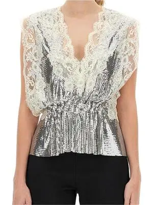 Rabanne Lace Sequin-embellished Sleeveless Top - Silver