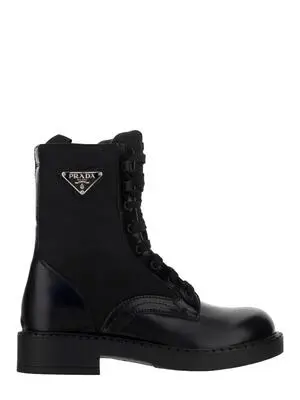 Prada Lace-up Leather Combat Boots - Black
