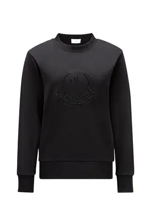 Moncler Logo Embellished Crewneck Sweatshirt - Black