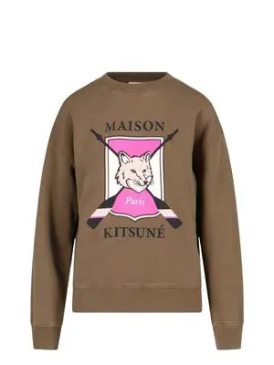 Maison Kitsuné Fox Motif Crewneck Sweatshirt - Brown