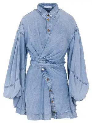 Zimmermann Rebellion Denim Wrap Mini Dress - Blue