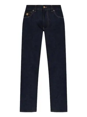 Versace Logo Patch Tapered-leg Jeans - Navy Blue