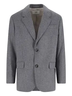 Ami Mélange-effect Wool Blazer Gray