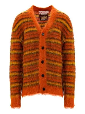 Marni V-neck Striped Knit Cardigan - Brown
