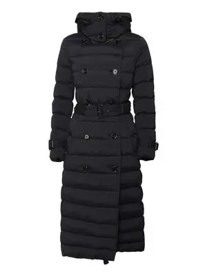Burberry Double Breasted Hooded Belted Down Coat - Black