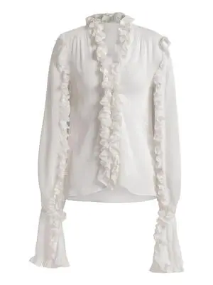 ALBERTA FERRETTI Alberta Ferretti Ruffled Front Tie Sheer Blouse