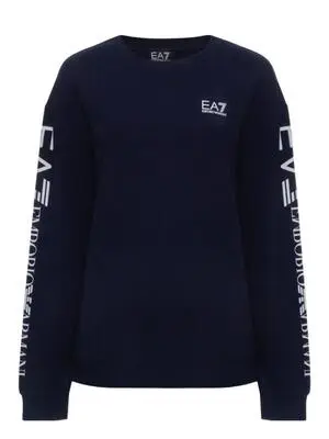 EA7 Navy Blue Logo Print Crew Neck Sweater - Black