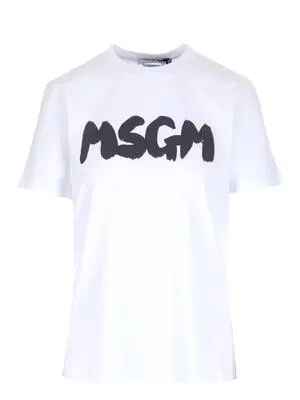 MSGM Logo Print Cotton T-shirt - White