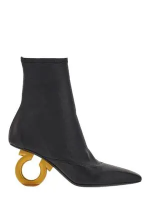 FERRAGAMO Pointed Toe Ankle Boots With Sculptural Heel - Black
