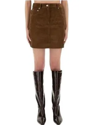 Moschino Corduroy Logo Patch Skirt - Brown