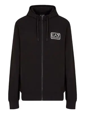 EA7 Logo Hooded Jacket - Black