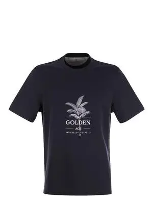 Brunello Cucinelli Logo Printed Crewneck T-shirt - Navy Blue
