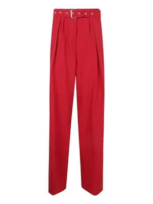 Dries Van Noten Belted Pleated Casual Pants - Red