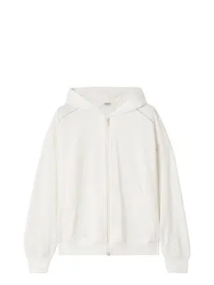 Brunello Cucinelli Monili Embellished Zip Hoodie - White
