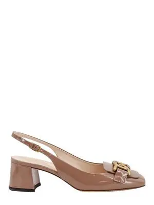 TOD'S Square Toe Pumps With Engraved Logo Detail - Brown