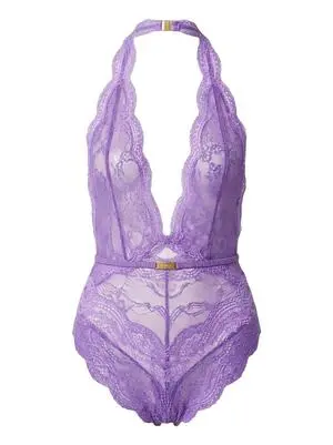 Gucci Floral Lace Halterneck Bodysuit - Purple