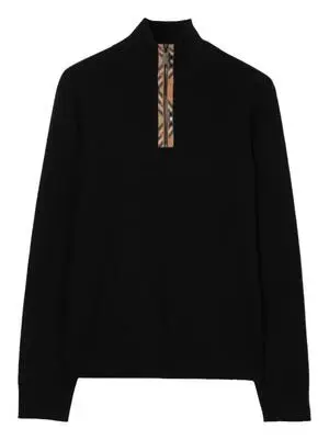 Burberry Half-zip Jumper With Check Trim - Black