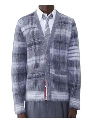 Thom Browne Textured Tartan V-neck Cardigan - Medium Gray