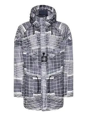 Stone Island Reflective Grid Drawstring Hooded Jacket - Blue-gray