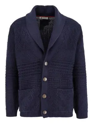 Brunello Cucinelli Shawl Collar Cardigan - Navy Blue