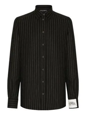 Dolce & Gabbana Dolce Gabbana Logo Patch Striped Shirt - Black