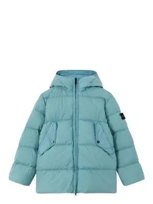 Stone Island Quilted Logo-patch Hooded Jacket - Blue