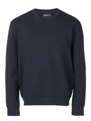 Emporio Armani Logo Embossed Crewneck Sweater - Black