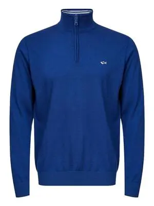 PAUL  SHARK Paul & Shark Logo Quarter Zip Sweater - Blue