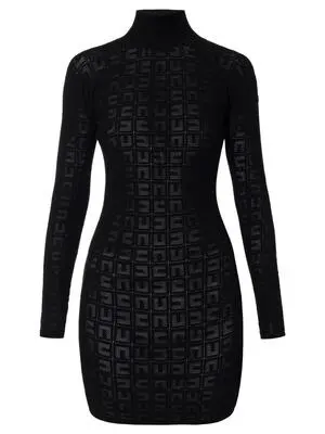 Elisabetta Franchi Logo Monogrammed Mesh Stitched Mini Dress - Black