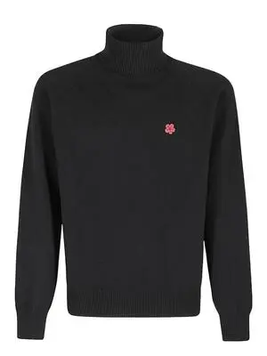 Kenzo Boke Flower" Embroidered Wool Turtleneck Jumper - Black