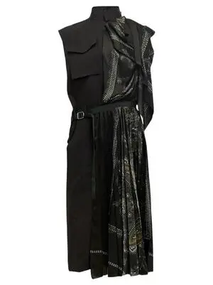 Sacai Printed Paisley Paneled Midi Dress - Brown/khaki