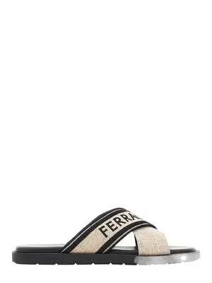 FERRAGAMO Cross-strap Slippers With Logo Detailing - Beige/black