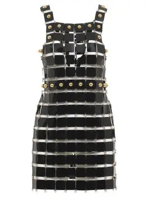 Rabanne Square Neck Sleeveless Mini Dress With Gold Studs - Black