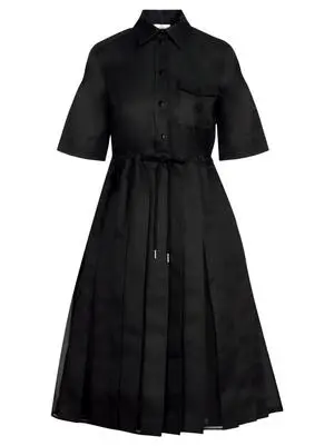 Moncler Collared Short Sleeve Pleated Dress - Black