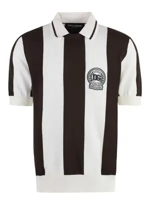 Dolce & Gabbana Dolce Gabbana Logo Patch Striped Knitted Polo Shirt - No