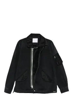 Sacai Panelled Zip Denim Jacket - Black
