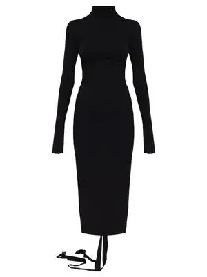 Balenciaga High Neck Long Sleeve Midi Dress With Back Ties - Black