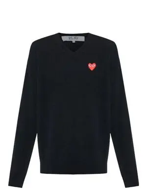 Play Comme Des Garcon Long-sleeved V-neck Sweater - Black