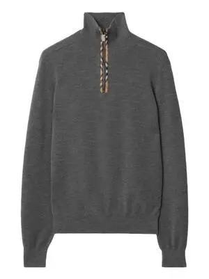 Burberry Check Trim Half-zip Jumper - Grey