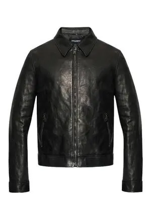 Dolce & Gabbana Smooth Leather Zip Jacket - Black