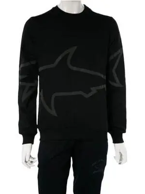 PAUL  SHARK Paul & Shark Round Neck Long Sleeve Hoodie With Pattern - Black