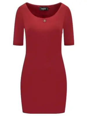 Dsquared2 Boatneck Short-sleeved Dress With Logo Plaque - Red